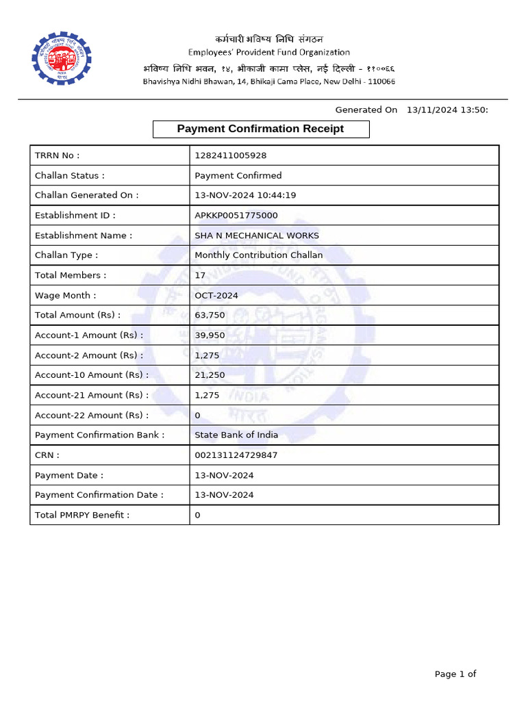 RCD Daund Oct24 PF Receipt | PDF