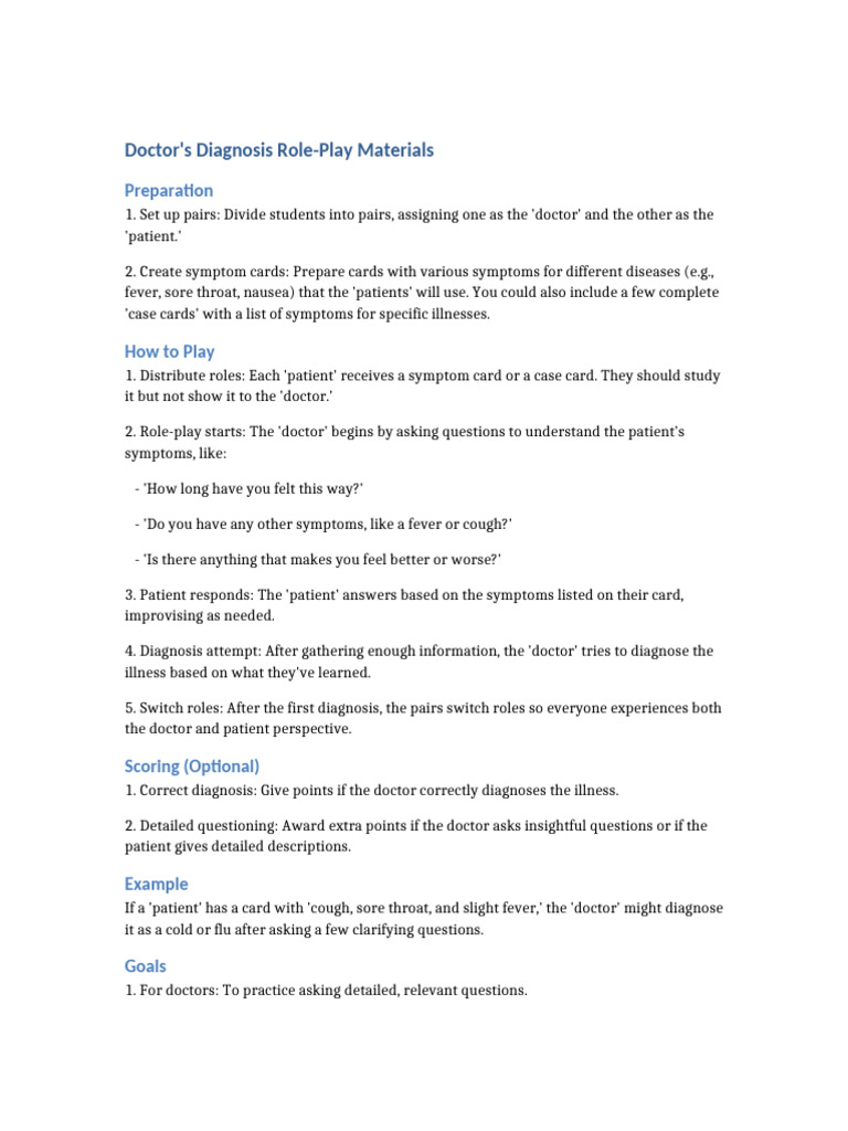 Doctor-Patient Role-Play Activities | PDF