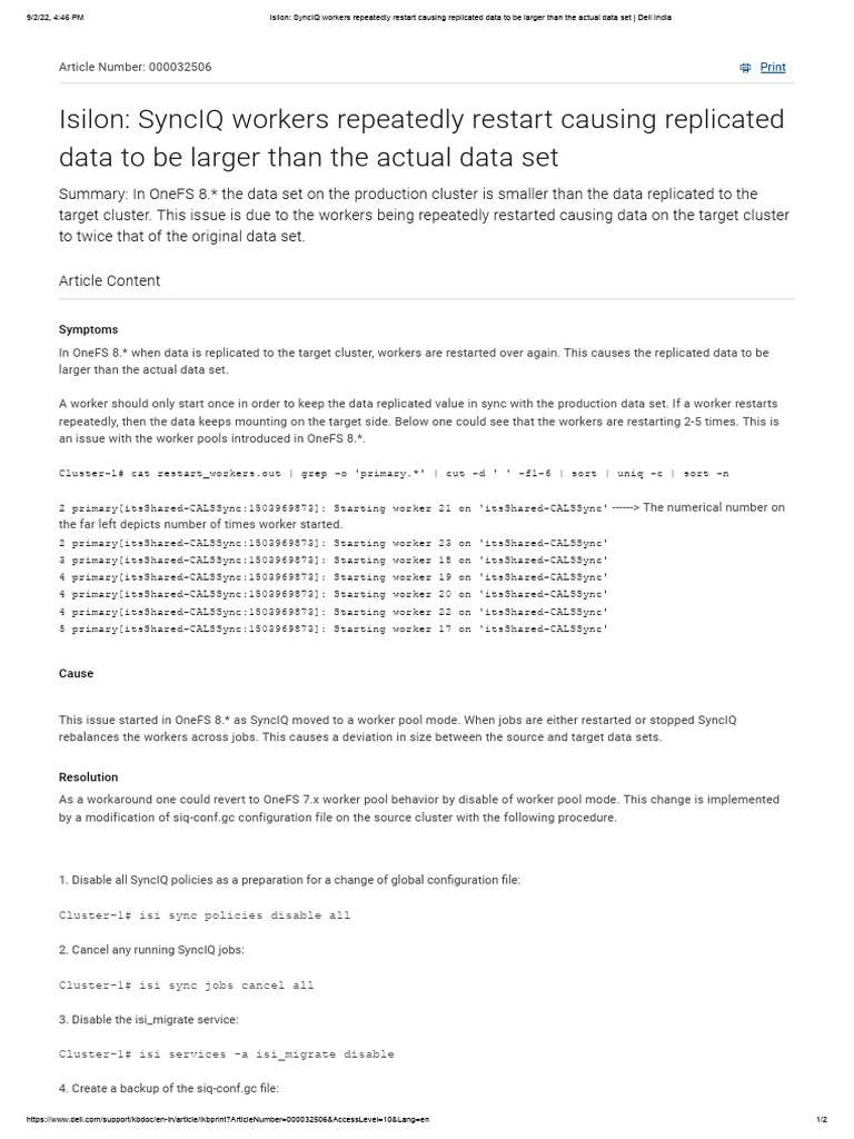 Isilon - SyncIQ Workers Repeatedly Restart Causing Replicated Data To Be Larger Than The Actual ...