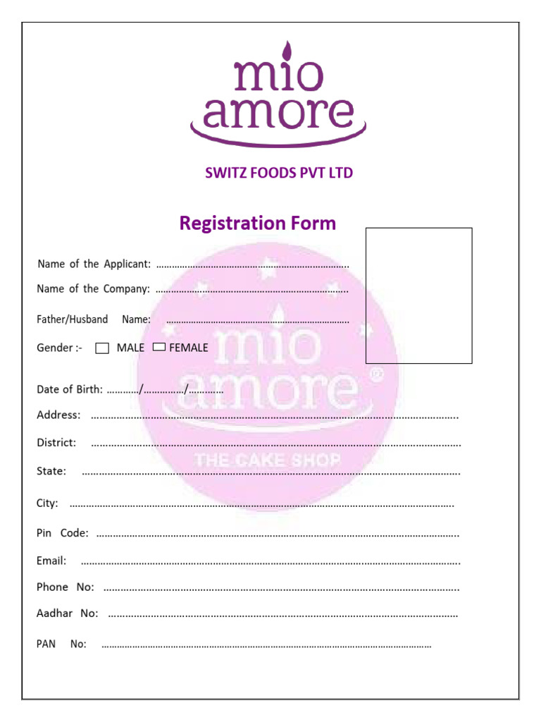 Mio Amore Registration Form | PDF | Banking Technology | Payments