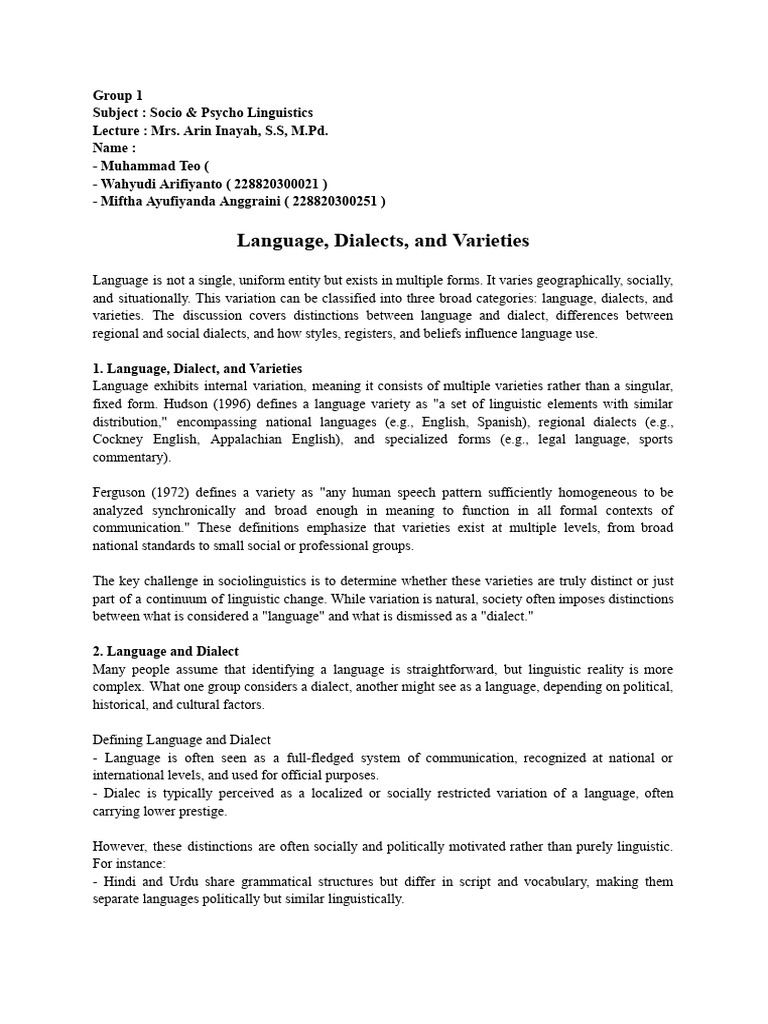 Language, Dialects, and Varieties | PDF | Dialect | English Language