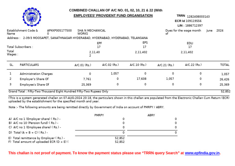 RCD DAUND PF CHALLAN JUNE24 | PDF | Labor | Labor Relations