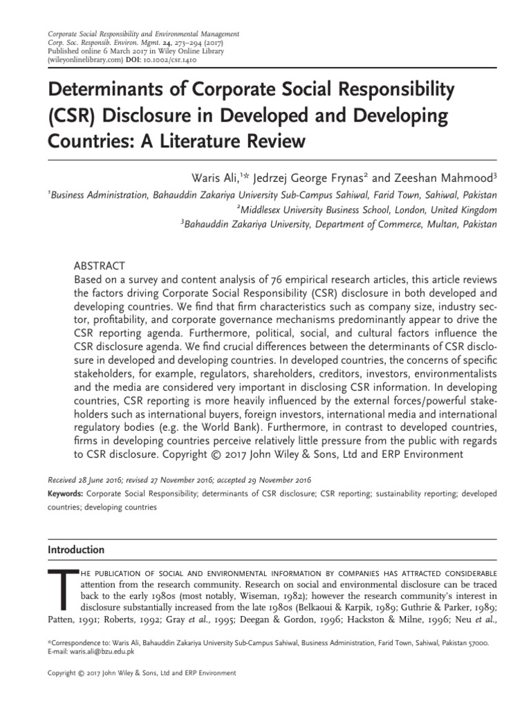 Determinants of Corporate Social Responsibility CSR Disclosure in ...