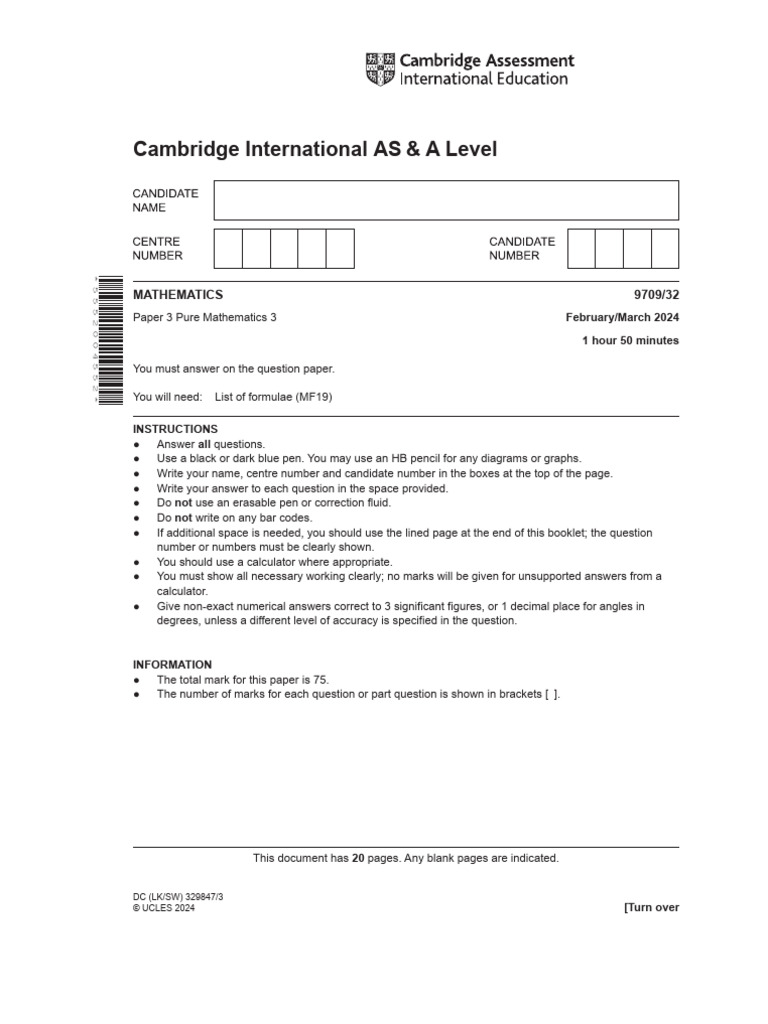Cambridge AS & A Level Math Paper 3 | PDF | Applied Mathematics ...