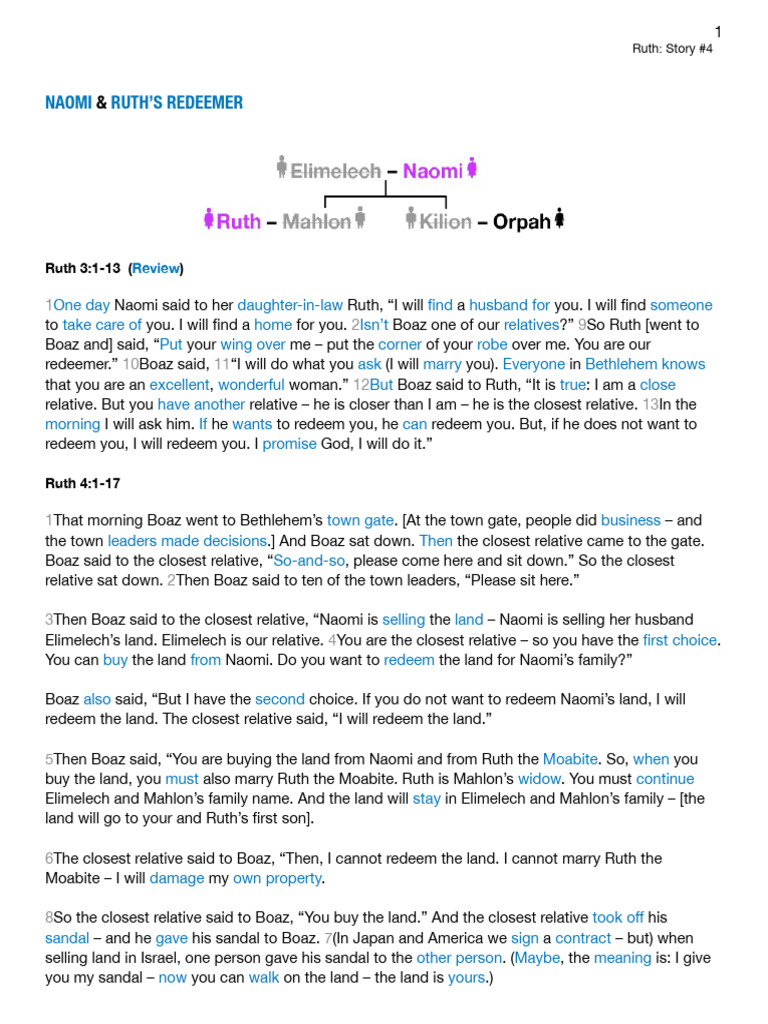 Ruth-Story4-NaomiAndRuthsRedeemer-Japanese | PDF | Ruth (Biblical Figure) | Book Of Ruth