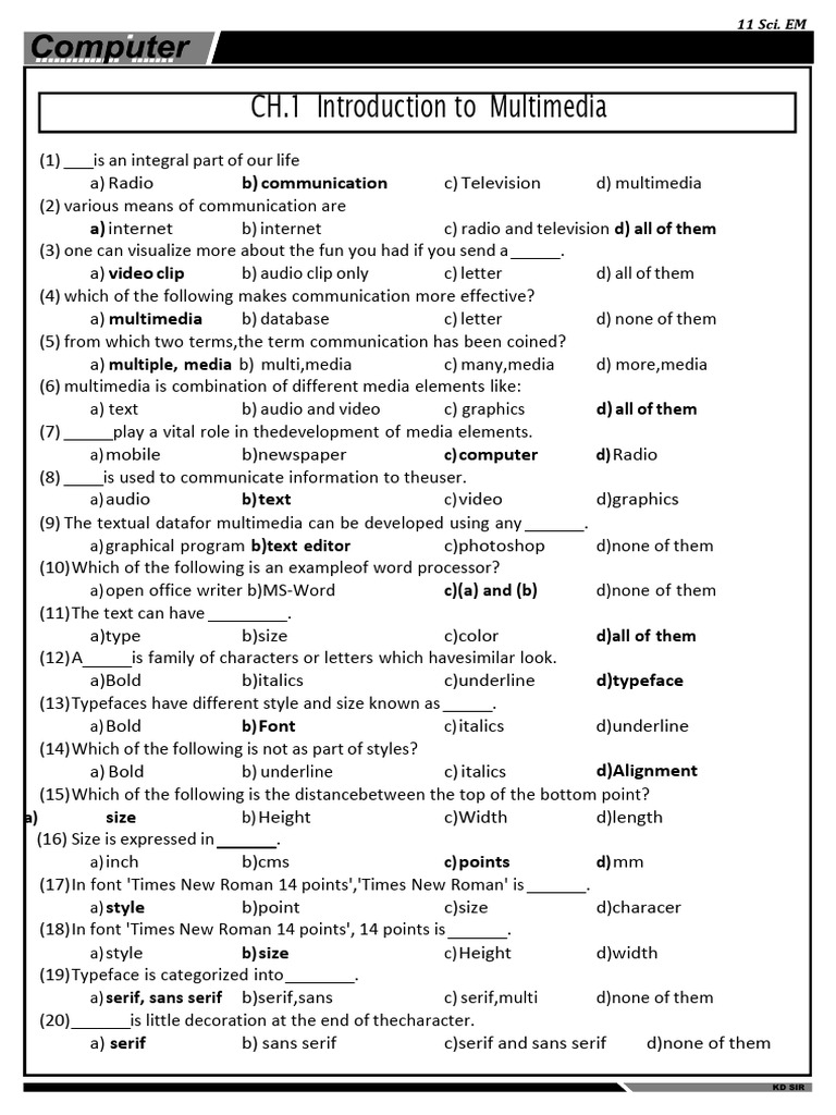 Computer CH 1 To 11 STD 11EM | PDF | Typefaces | Graphics
