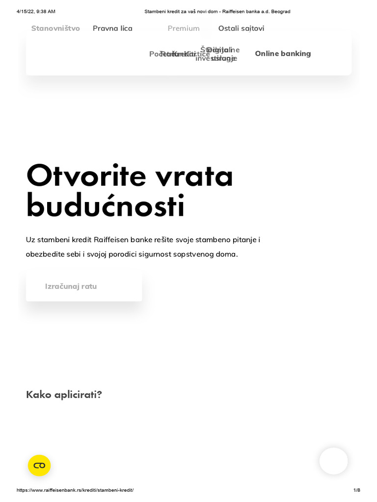 Stambeni Kredit Za Vaš Novi Dom - Raiffeisen Banka A.D. Beograd | PDF