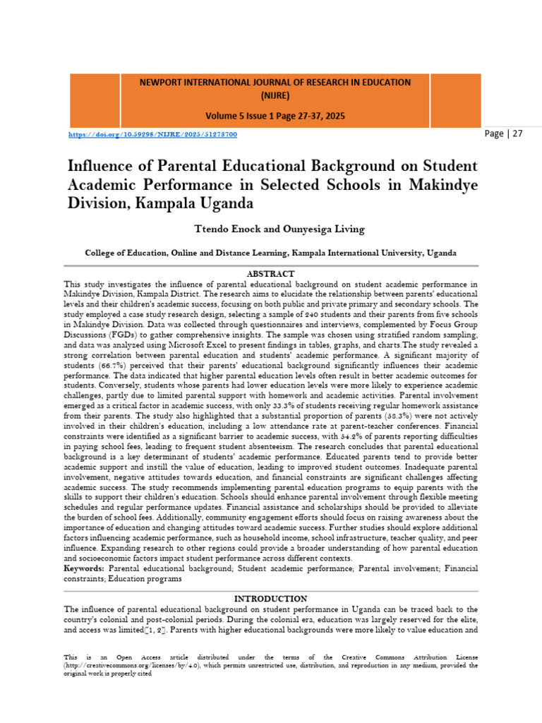 Parental Education's Impact on Student Performance | PDF | Sampling (Statistics) | Academic Degree