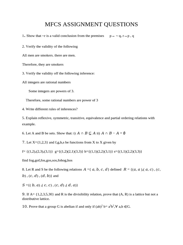 Mfcs Assignment Questions | PDF