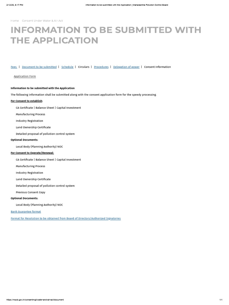 Information To Be Submitted With The Application - MPCB - Docs To Submit | PDF