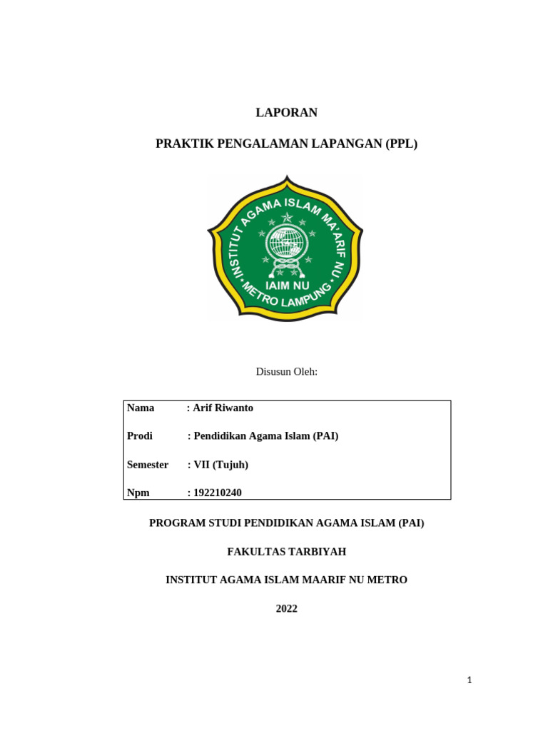 Laporan PPL Pendidikan Agama Islam 2022 | PDF