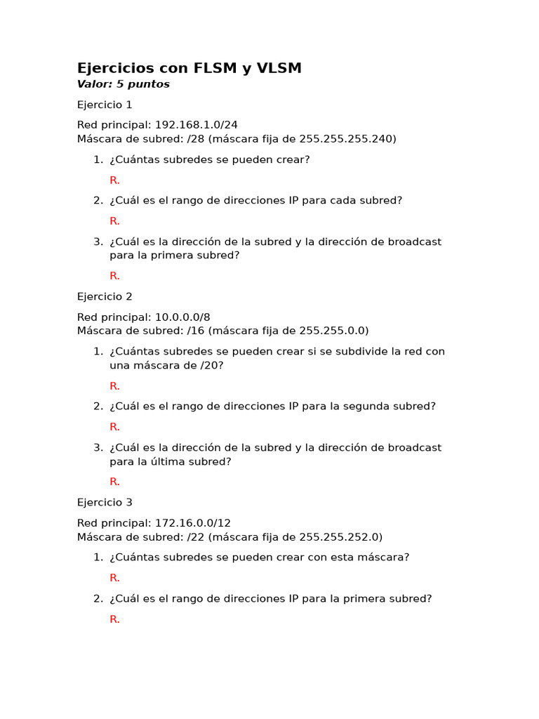 Ejercicios de FLSM y VLSM en Redes | PDF | Dirección IP | Estándares de red