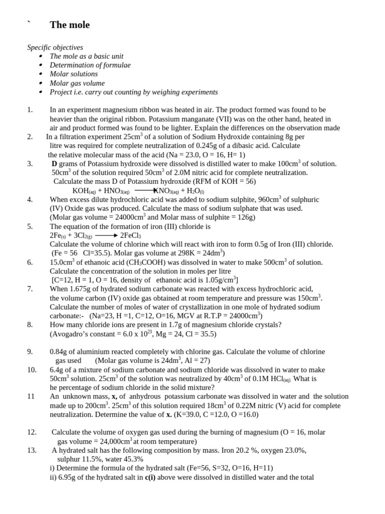 The mole Q | PDF | Magnesium | Sodium