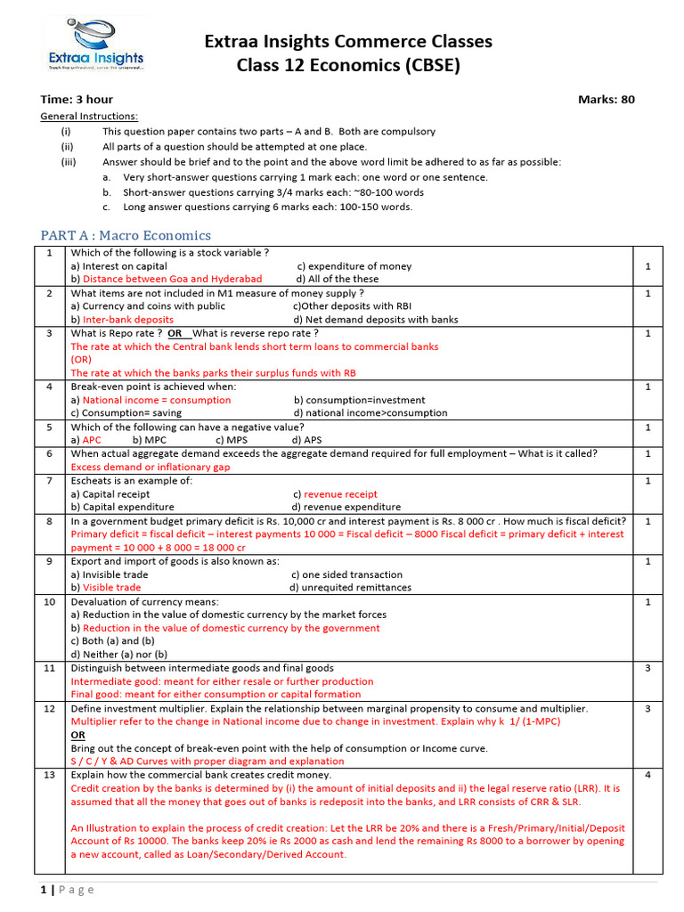 ECONOMICS - Full Course - XII - 301219 - Answers | PDF | Taxes ...