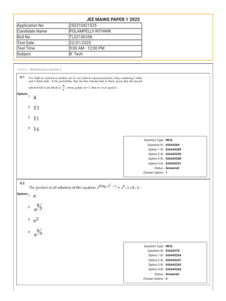 Jee Mains Paper 1 2025 | PDF | Multiple Choice | Evaluation Methods