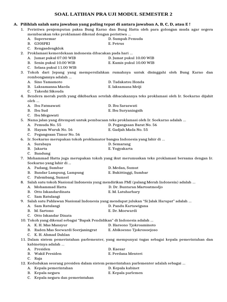 Soal Latihan Pra Uji Modul Semester 2 | PDF