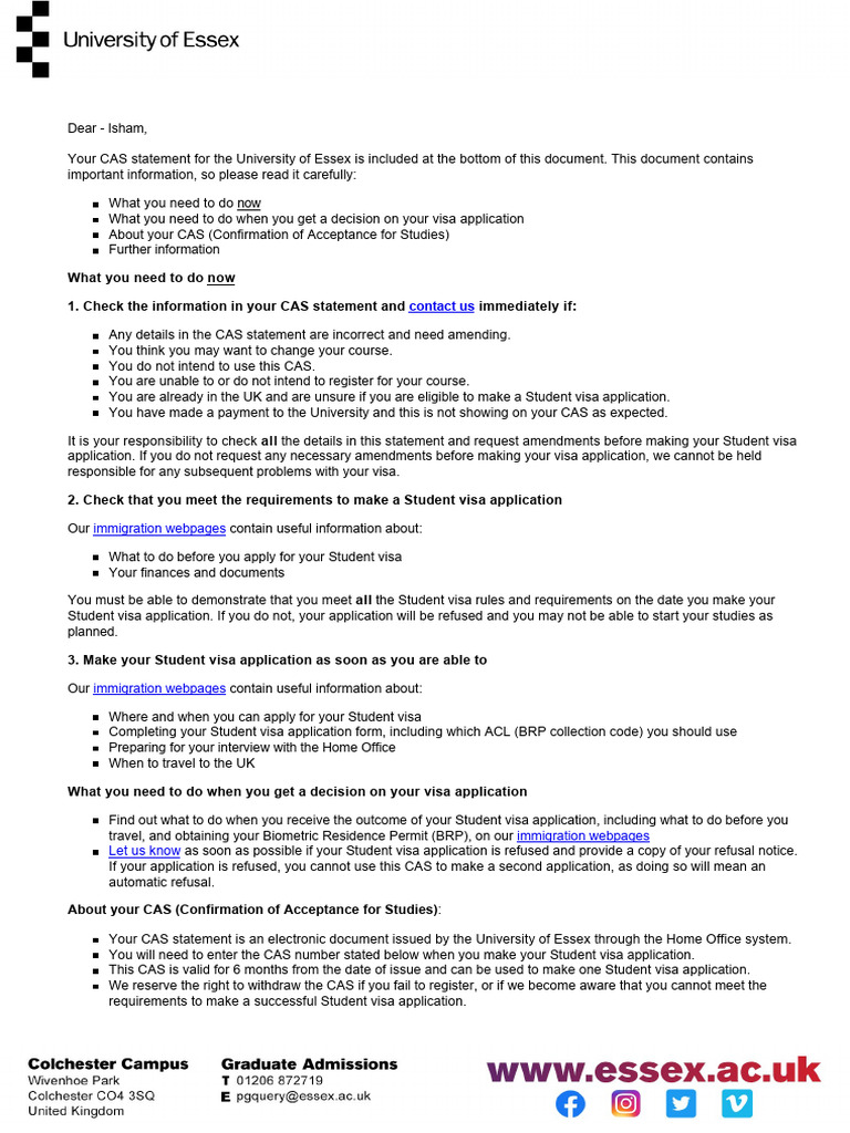 Cas Letter | PDF | Travel Visa