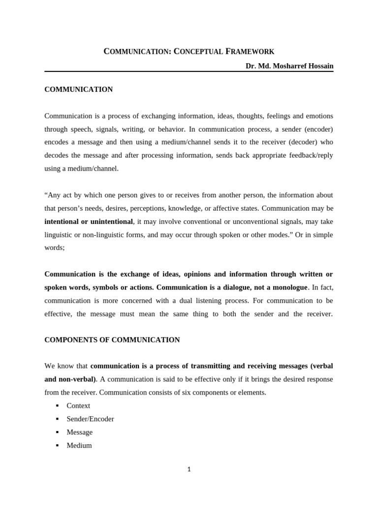1. Communication Concept | PDF | Communication | Nonverbal Communication