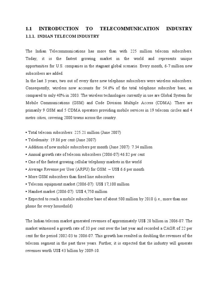 1.1 Introduction To Telecommunication Industry | PDF | Mobile Marketing ...