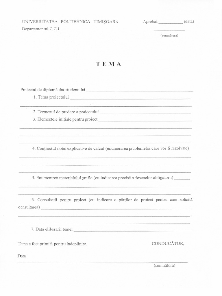 01 Tema de Proiectare Upt | PDF
