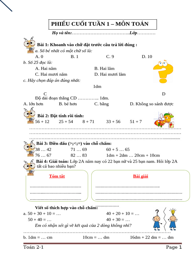 PHIẾU CUỐI TUẦN TOÁN 2 CD | PDF
