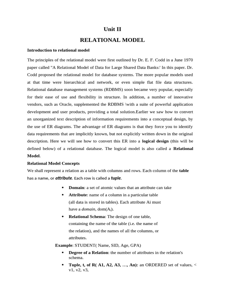 Unit II | PDF | Relational Database | Relational Model Unit II | PDF | Relational Database | Relational Model