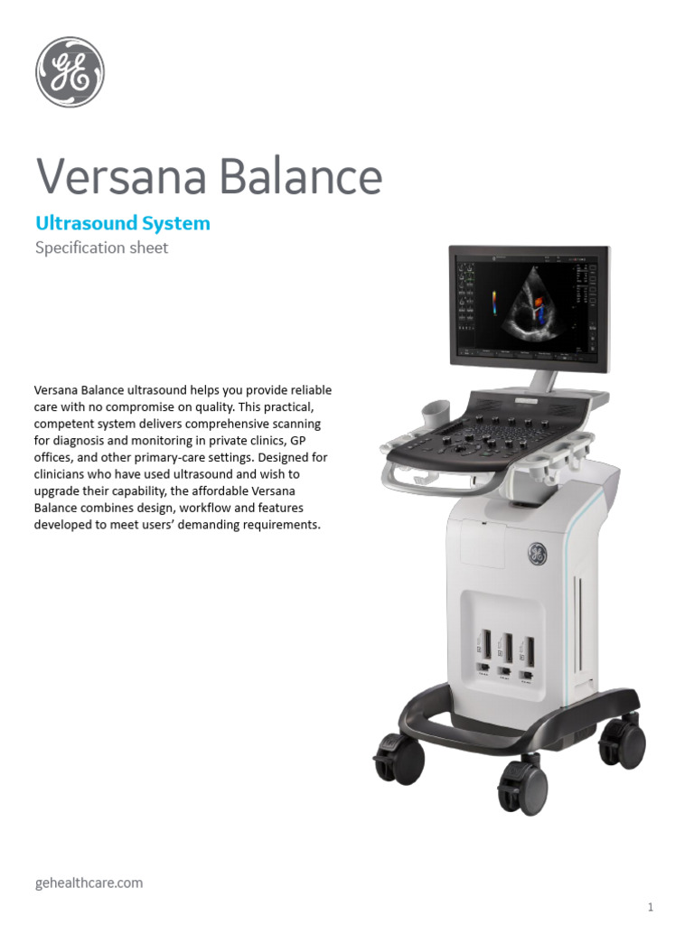 Versana Balance - Specsheet | PDF | Medical Ultrasound | 3 D Computer ...