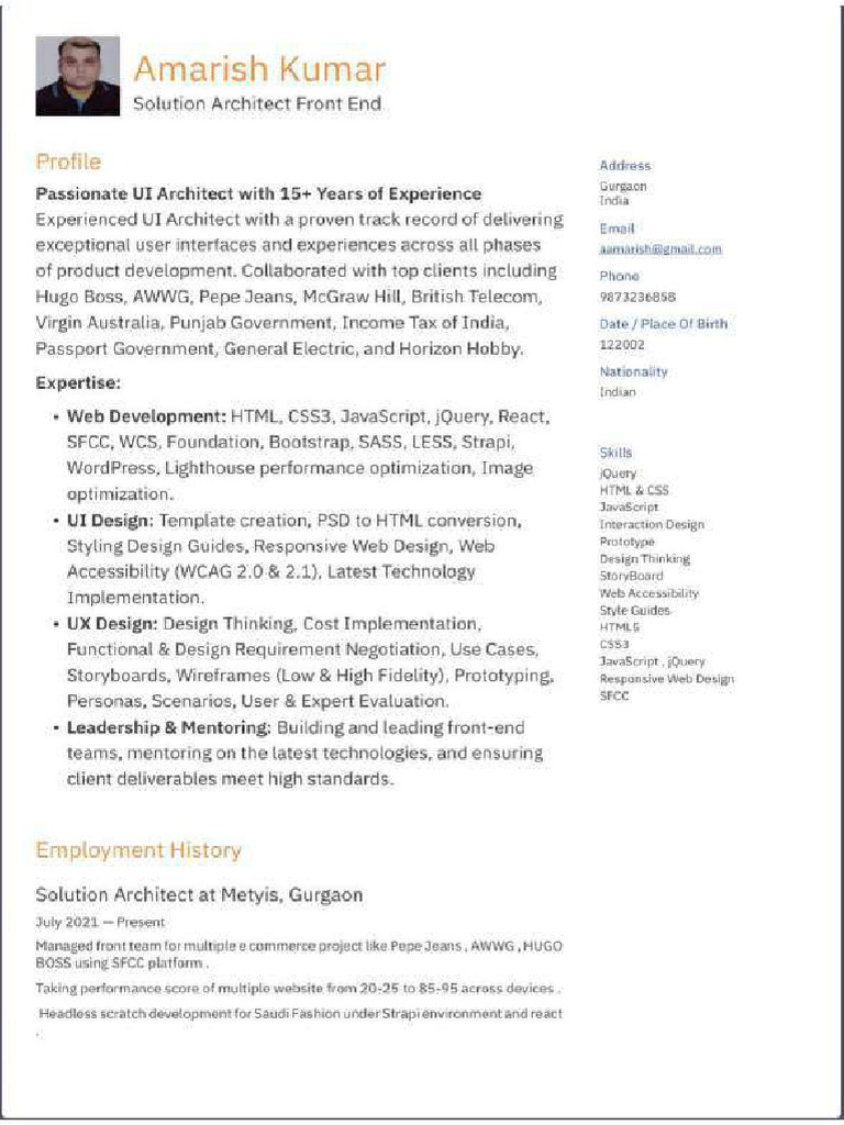 Amarish Resume Ui (1) | PDF | Web Design | J Query
