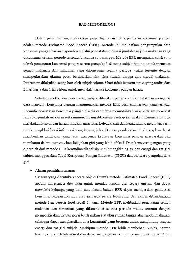 Metode Estimated Food Record (EFR) | PDF