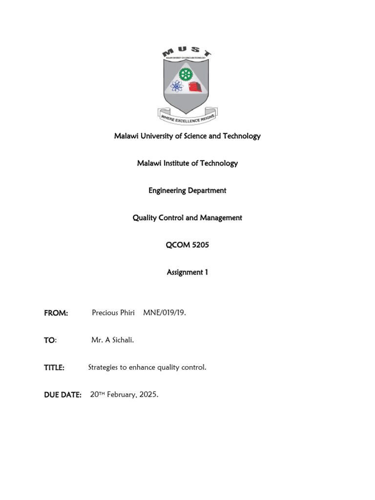 Quality Control Assignment | PDF | Quality (Business) | Quality Management