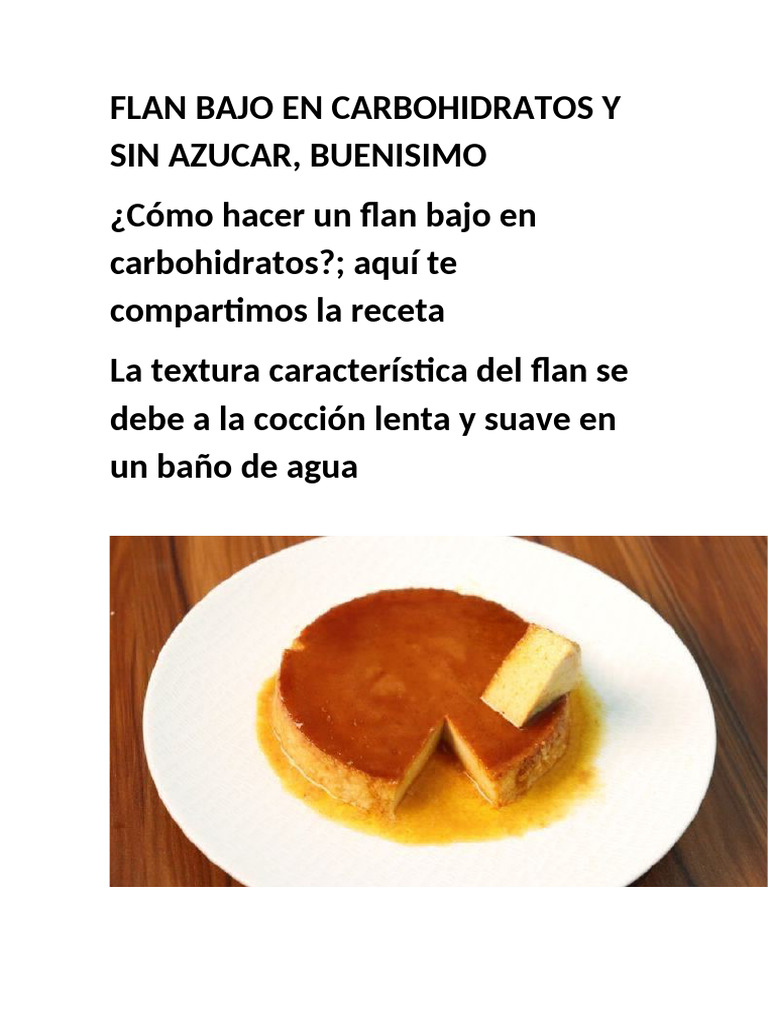 Flan Bajo en Carbohidratos y Sin Azucar | PDF