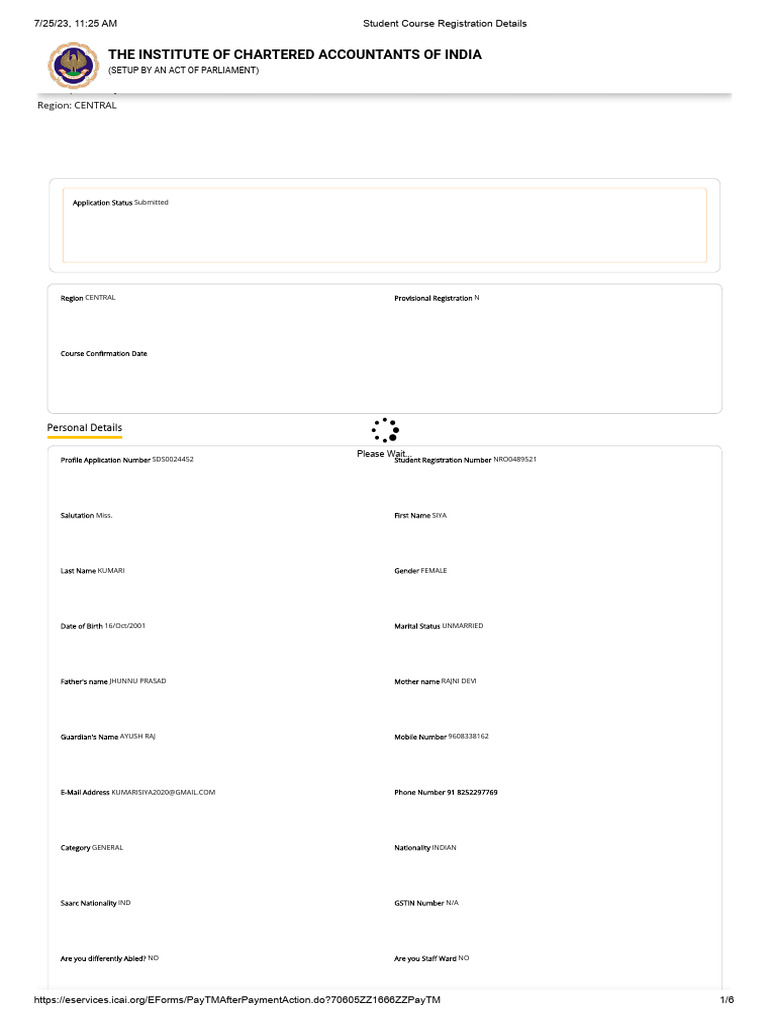 Student Course Registration Details Pdf
