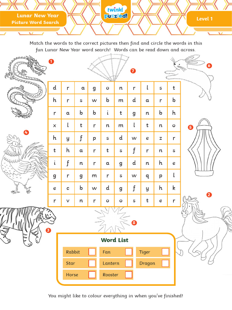 Lunar New Year Word Search and Color | PDF