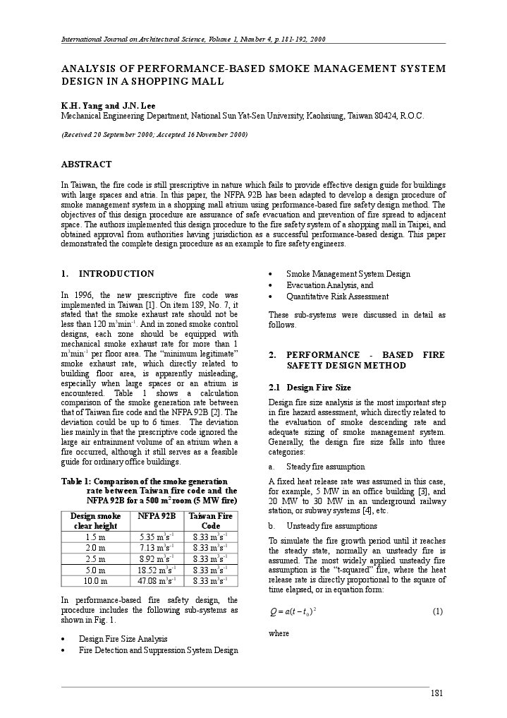 Performance-based smoke management system design for shopping mall ...