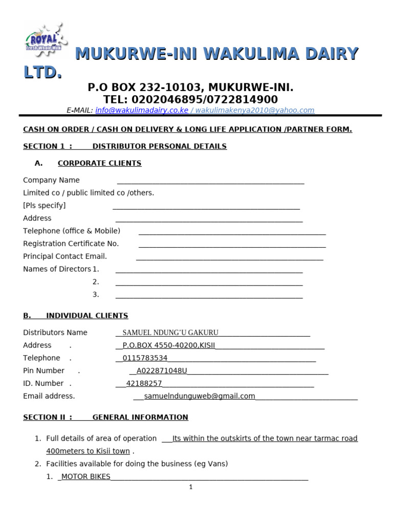 DISTRIBUTORSHIP APPLICATION FORM FOR LONG LIFE-2024 (2) | PDF | Business