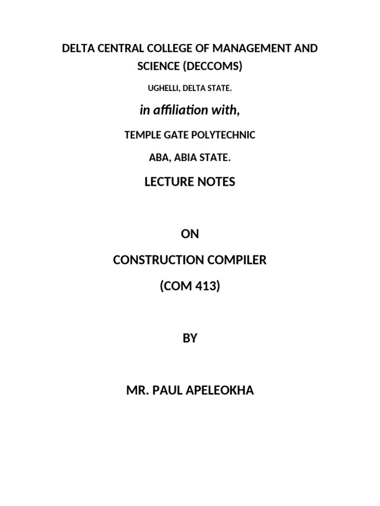 Basics of Compilation Process COM 413 | PDF | Parsing | Compiler