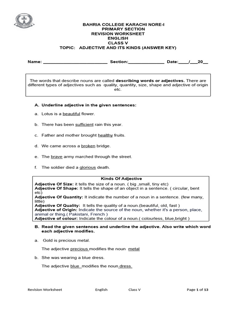 grade 5 - Answer Key | PDF | Adjective | Adverb