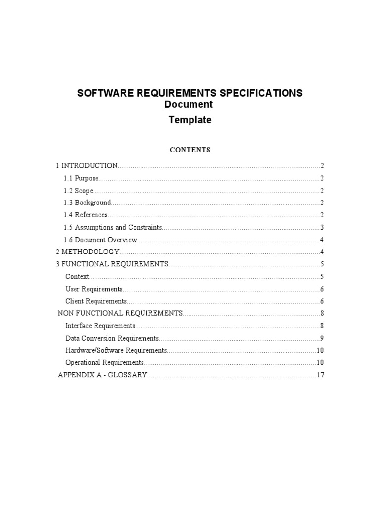 Software Requirements Specifications Document Template | PDF | Computer ...
