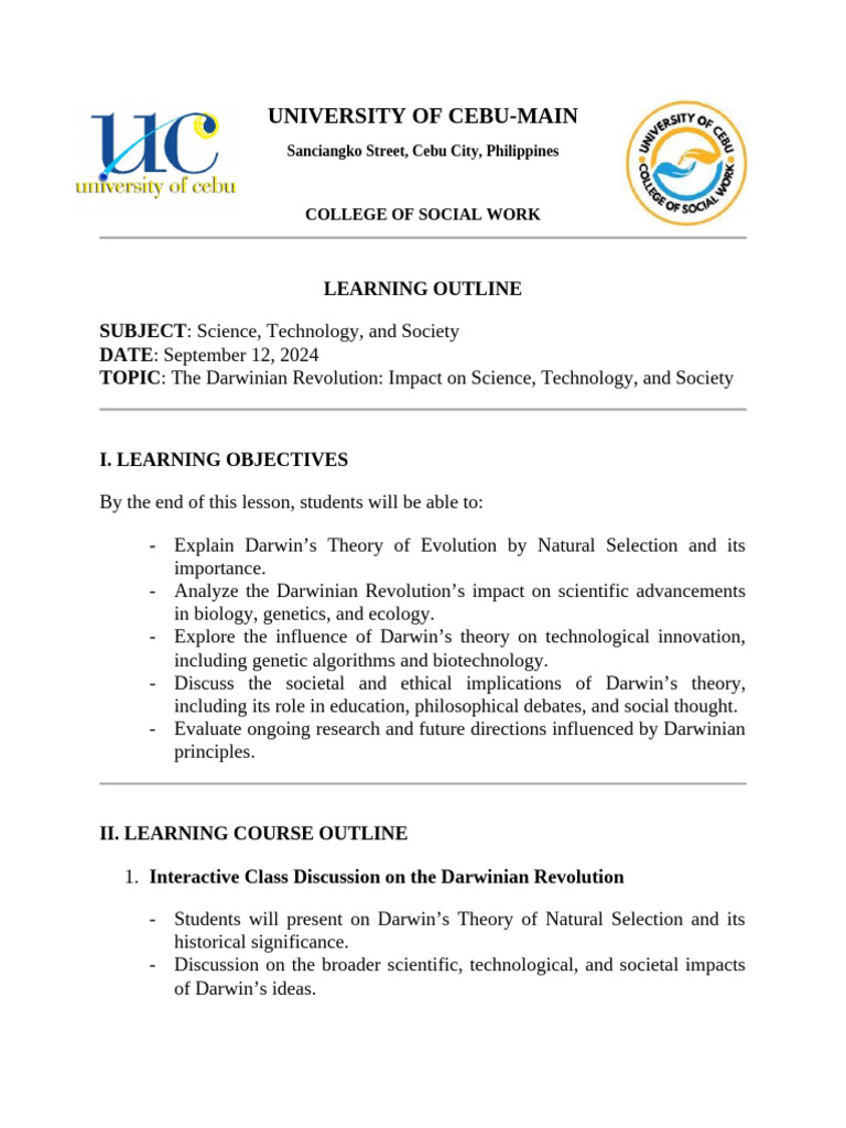 Sts Course Outline g2 | PDF | Darwinism | Science