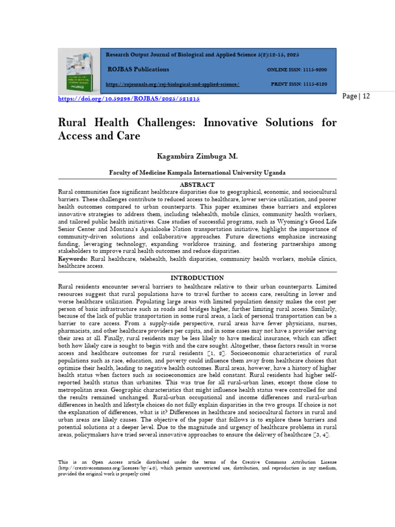 Rural Health: Challenges & Solutions | PDF | Health Care | Primary Care