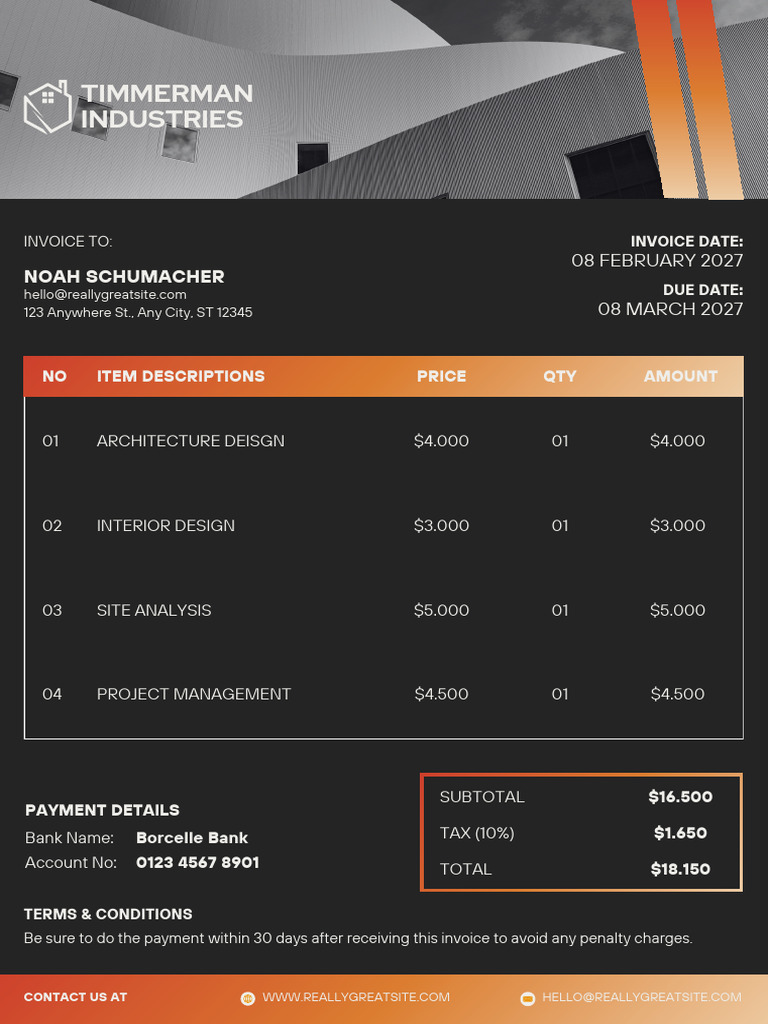Black Orange Bold Simple Architecture Studio Invoice - 20250221 ...