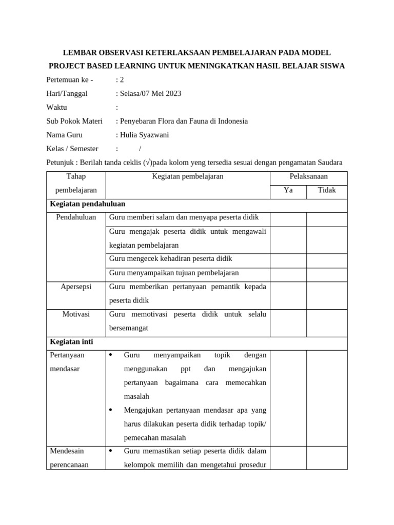LEMBAR OBSERVASI AKTIVITAS GURU | PDF