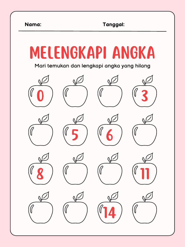 Melengkapi Angka Lembar Kerja Merah Muda Dan Merah Sederhana | PDF