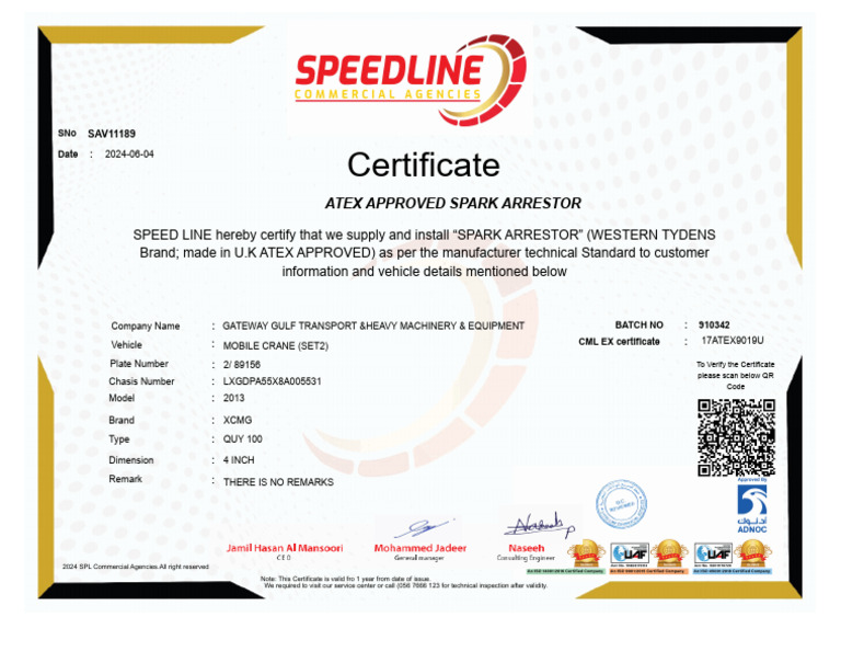 Spark Arrestor Certificate 2024 | PDF