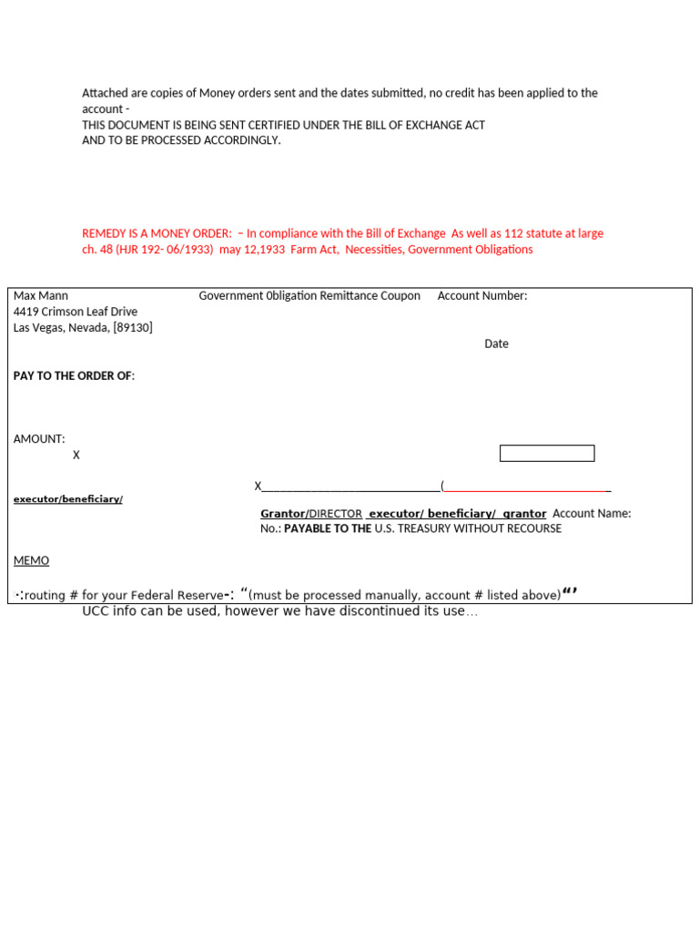 Certified Money Order Submission Notice | PDF
