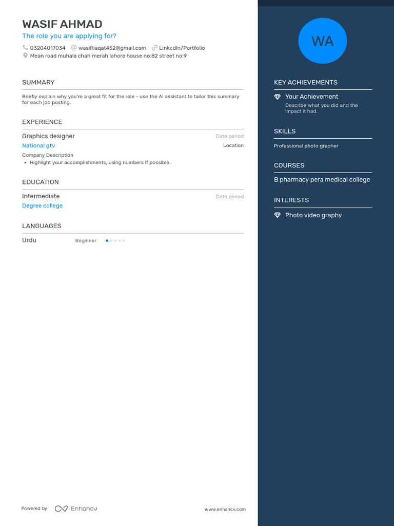Graphic Designer Resume for Wasif Ahmad | PDF