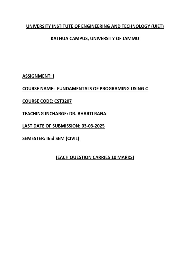 Fundamental of Programming c Assignment 1 | PDF