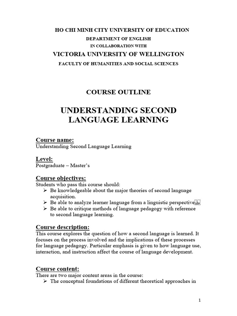 Understanding Second Language Learning - Course Outline - English | PDF ...