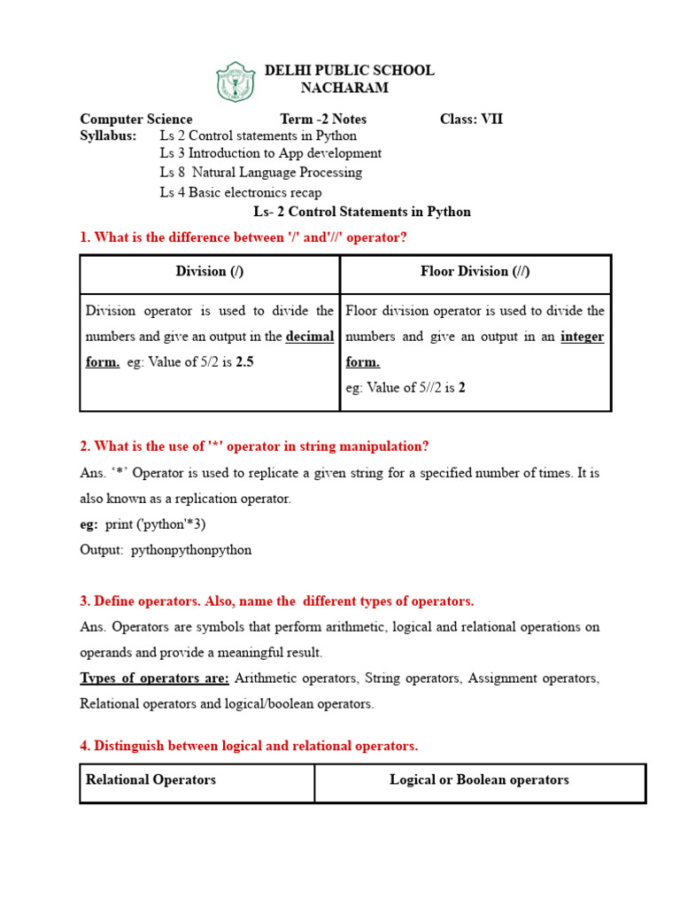 What Is The Difference Between '/' And'//' Operator? | PDF | Boolean Data Type | Mathematical Logic