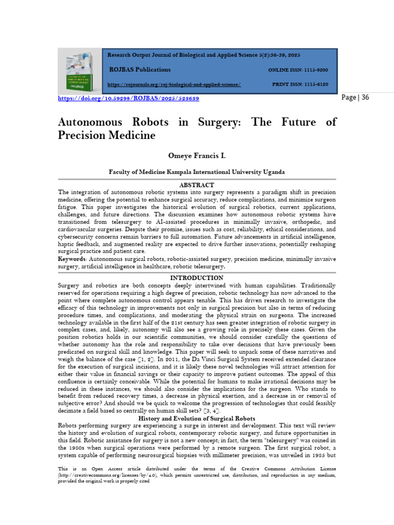 Autonomous Robots in Surgery: The Future of Precision Medicine (WWW ...
